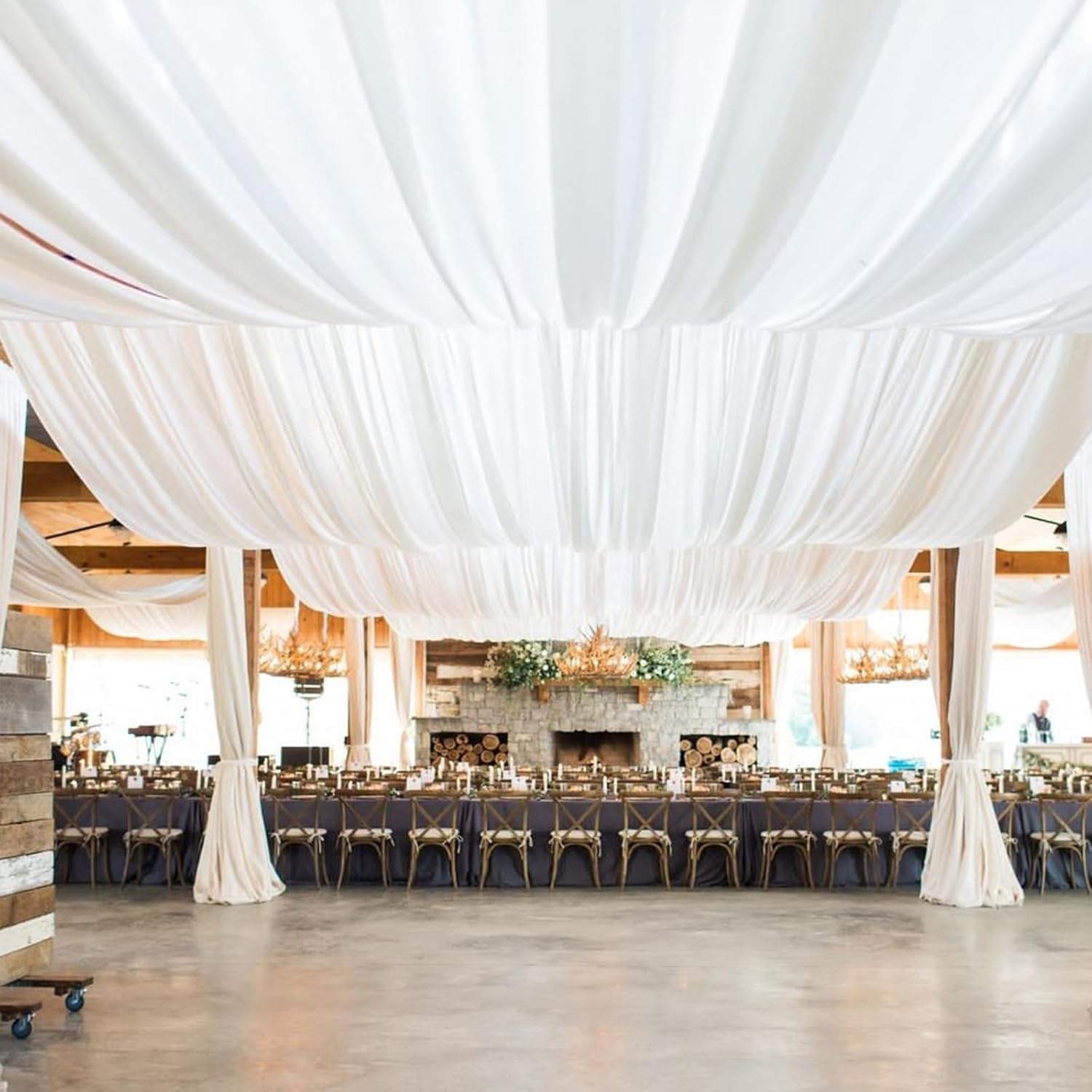 Amazon.com: 6 Panels White Ceiling Drapes for Wedding,5ftx10ft White ...