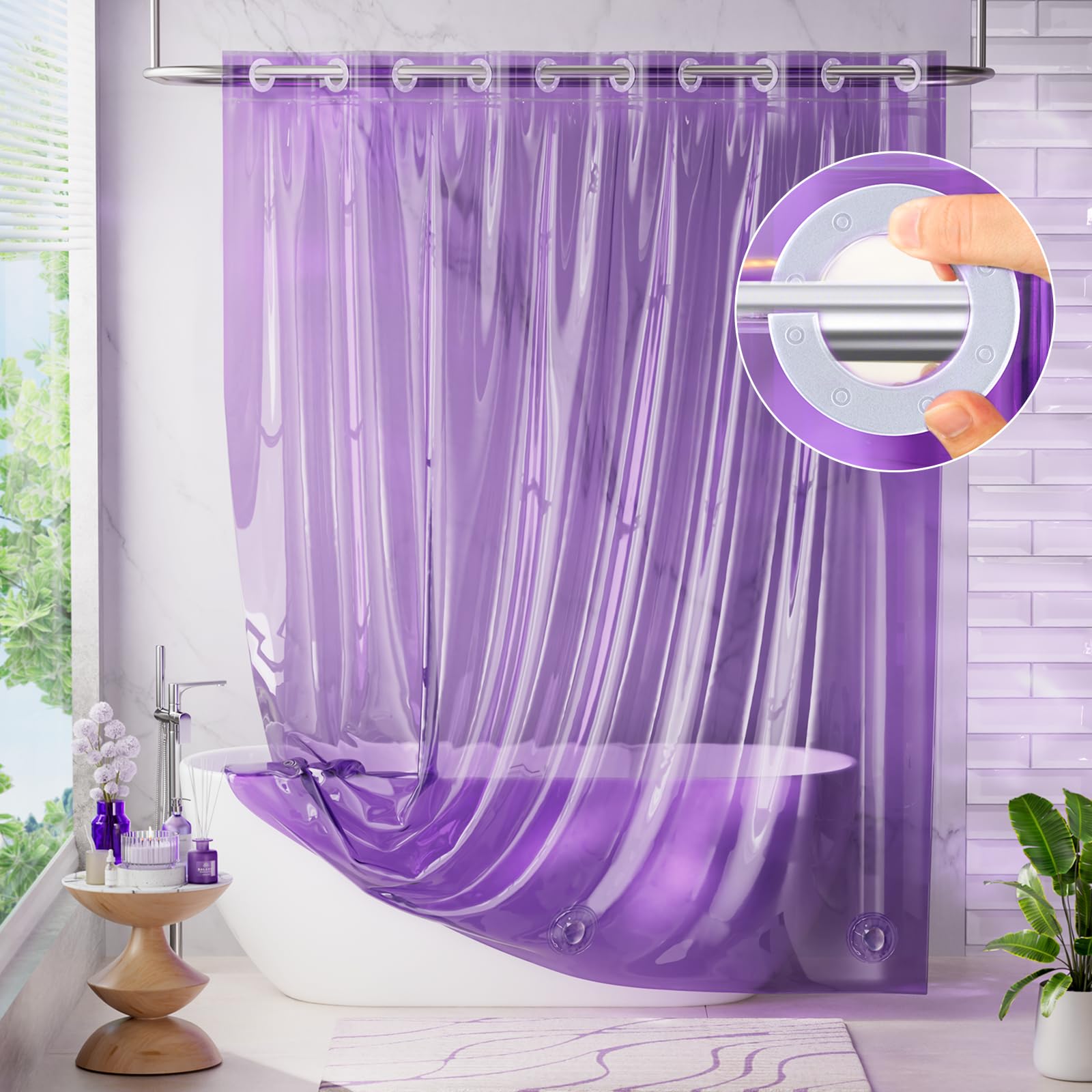 Amazon.com: AmazerBath No Hook Shower Curtain and Liner 3-in-1, Luxury ...