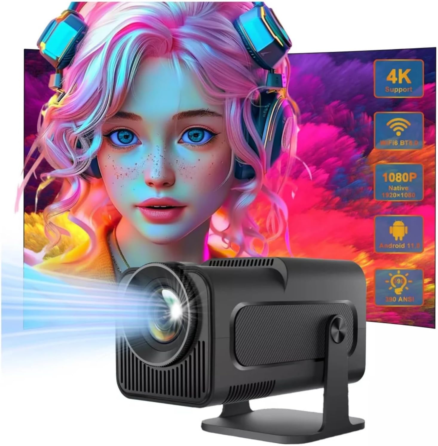 Portable Mini Projector, 4K 1080P Full HD Support, WiFi 5G BT 5.0 Video ...