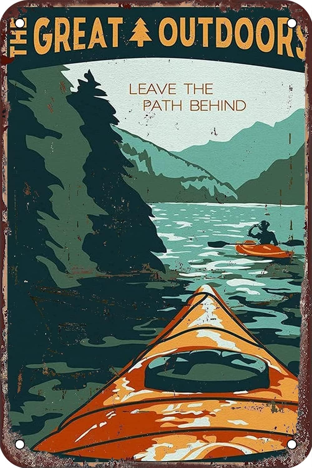 Amazon.com: Metal Tin Signs Camping Kayak On Lake Or River Wall Decor ...