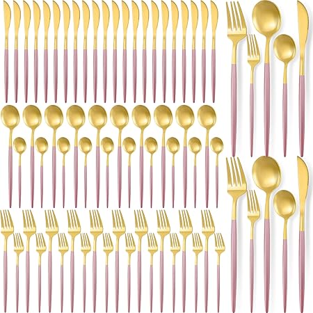 Amazon.com | JASHII Luxury 18/10 Pink Handle Flatware Gold Silverware ...