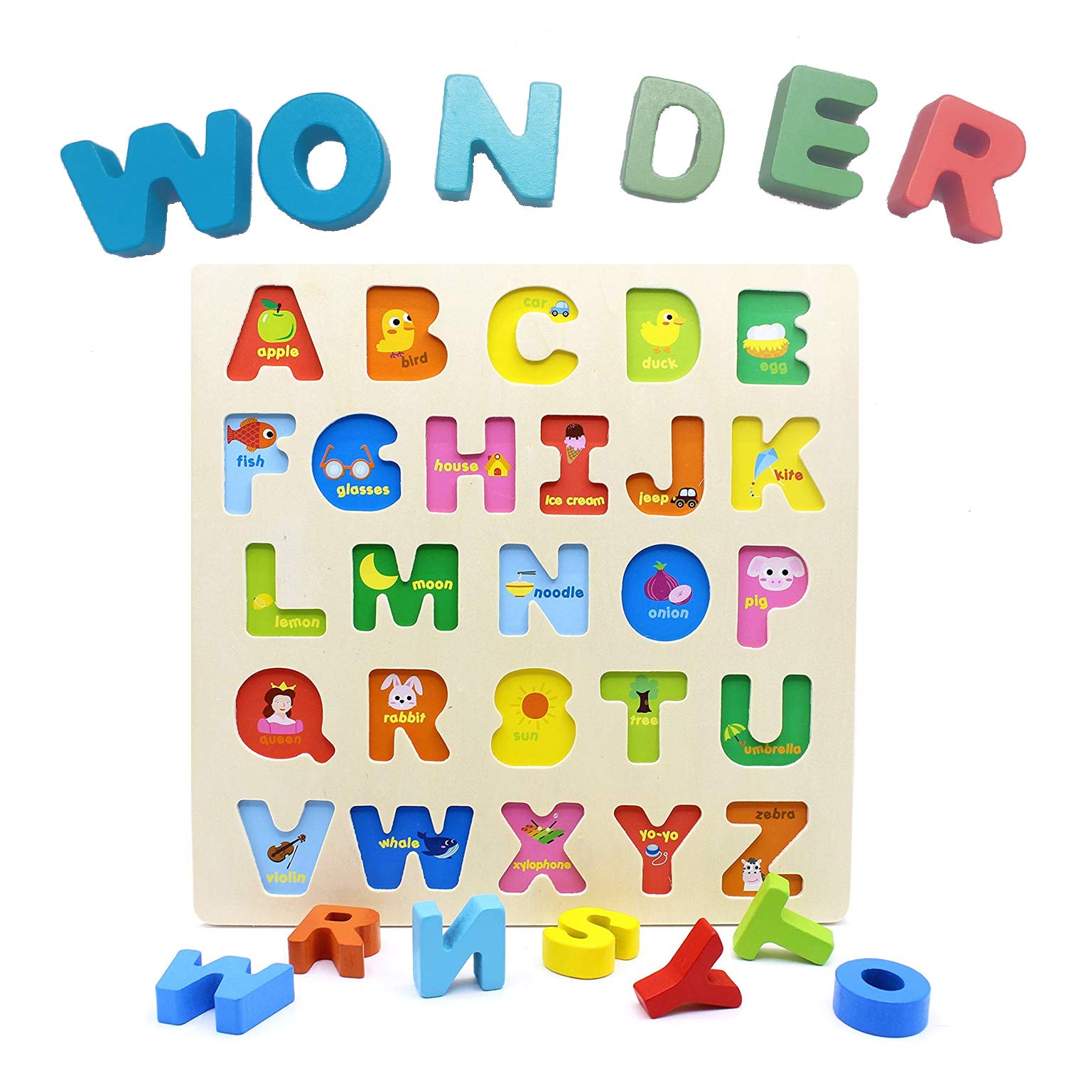 Wondertoys Wooden Alphabet Puzzles for Toddlers Wooden ABC Puzzle Board ...