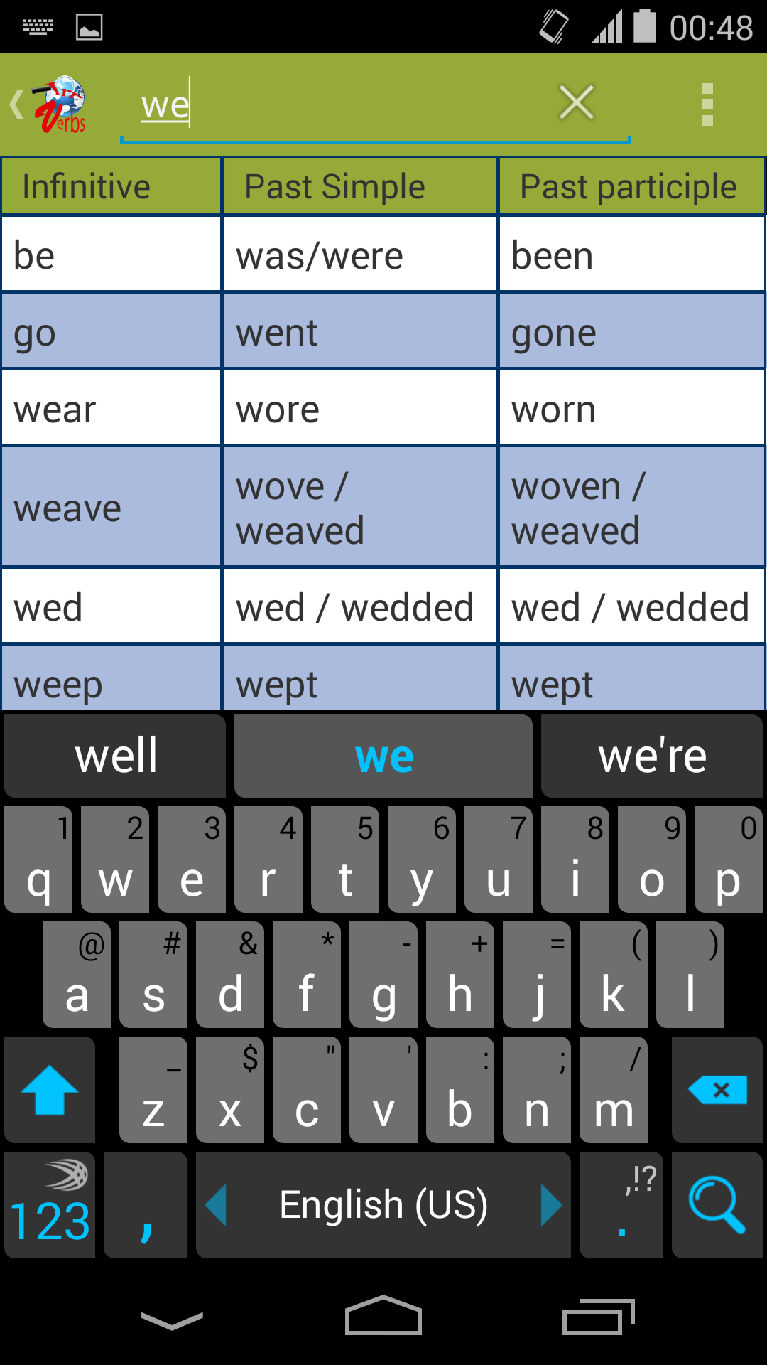 English Irregular Verbs - App on Amazon Appstore
