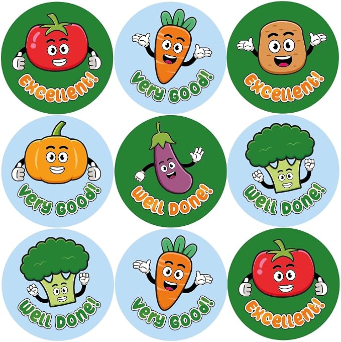 144 Happy Veg Praise Words Reward Stickers For Children, Teachers ...