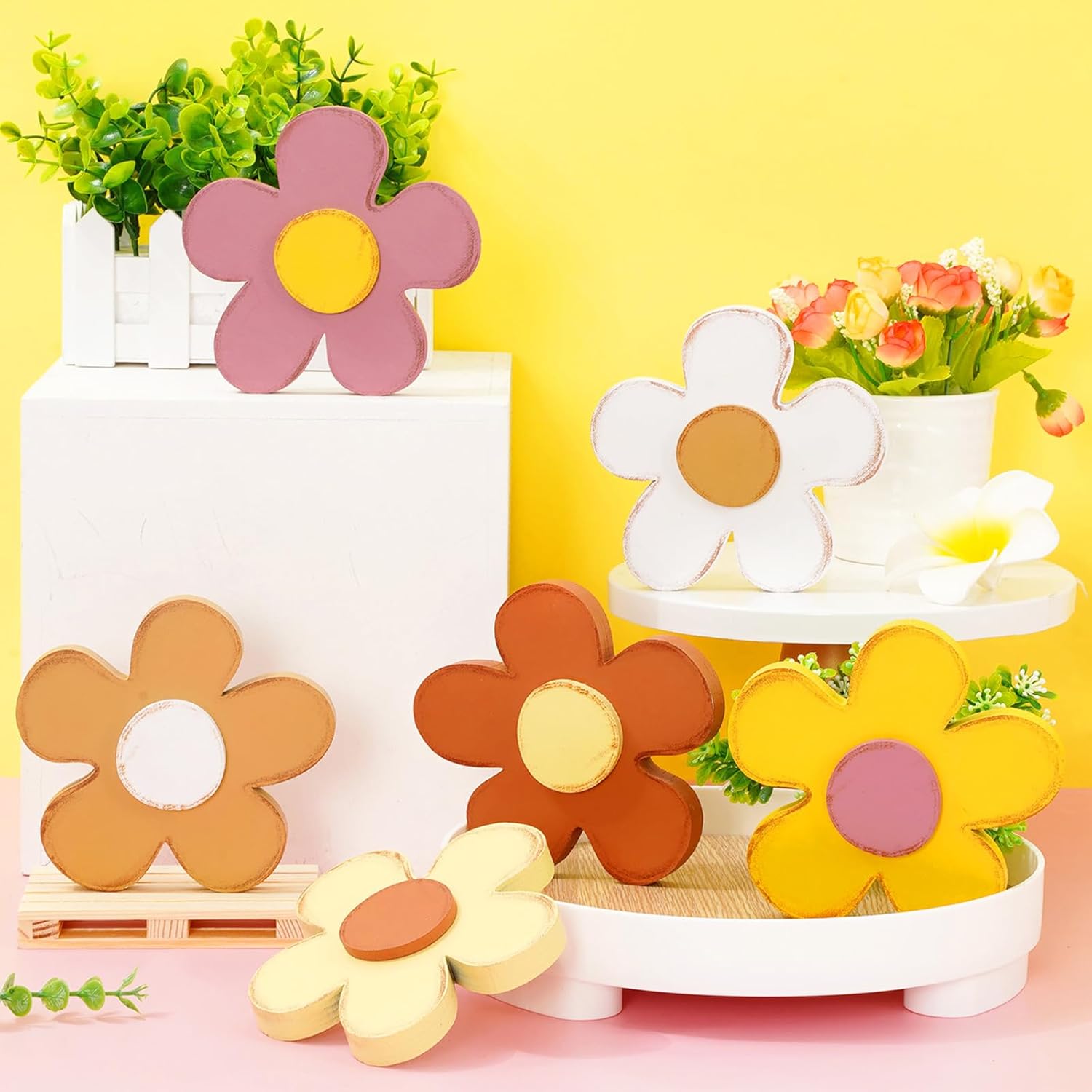 Amazon.com: Whaline Groovy Party Decorations Boho Daisy Flower Wooden ...