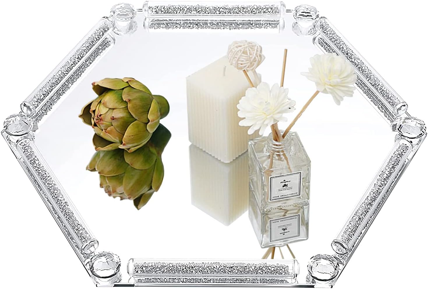 Amazon.com: Crystal Glass Mirrored Tray,Glass Makeup Tray with Broken ...