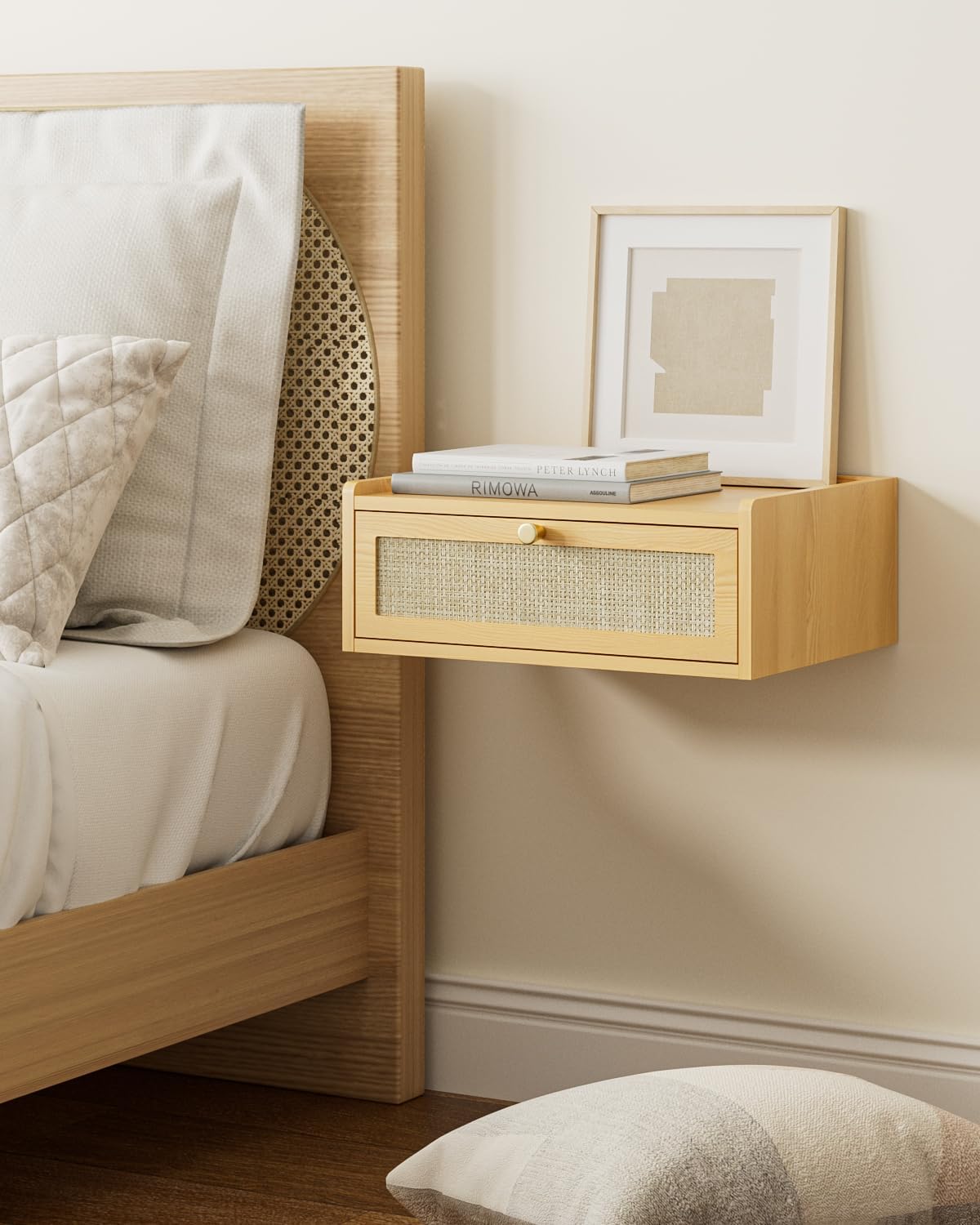 Amazon.com: Bamboo Floating Nightstand with Drawer & Open Shelf - Fully ...