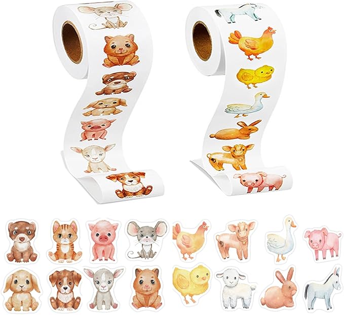Amazon.com: 2Rolls Farm Animal Stickers for Kids, 1000PCS Round ...