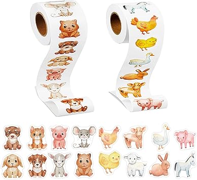 Amazon.com: 2Rolls Farm Animal Stickers for Kids, 1000PCS Round ...