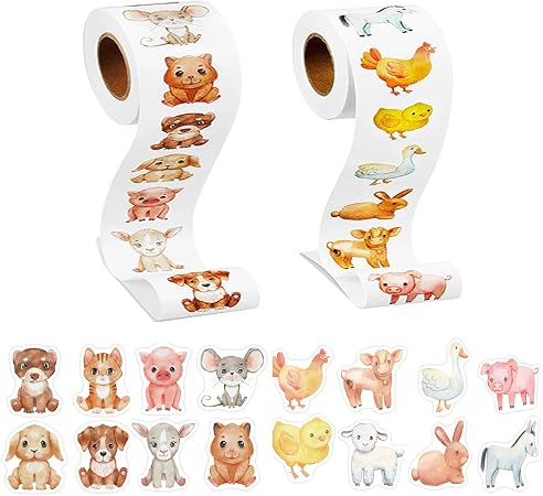 Amazon.com: 2Rolls Farm Animal Stickers for Kids, 1000PCS Round ...