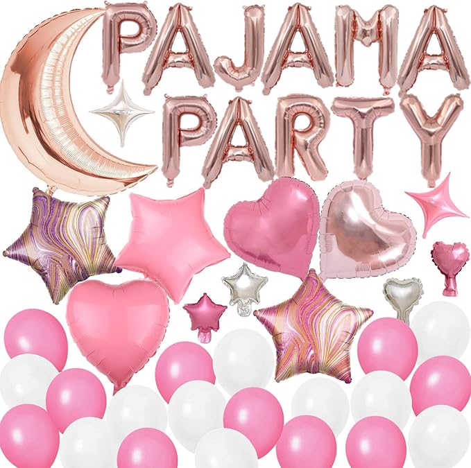 Amazon.com: 44 Pieces PAJAMA PARTY Balloons Rose Gold Moon Star Heart ...