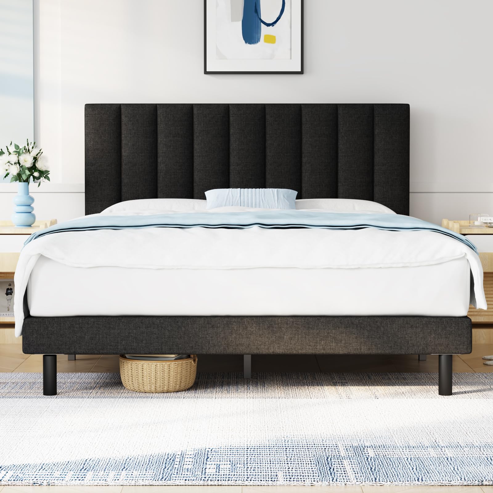 Queen Bed Frames, Rilelola Queen Size Bed Frames with Upholstered ...