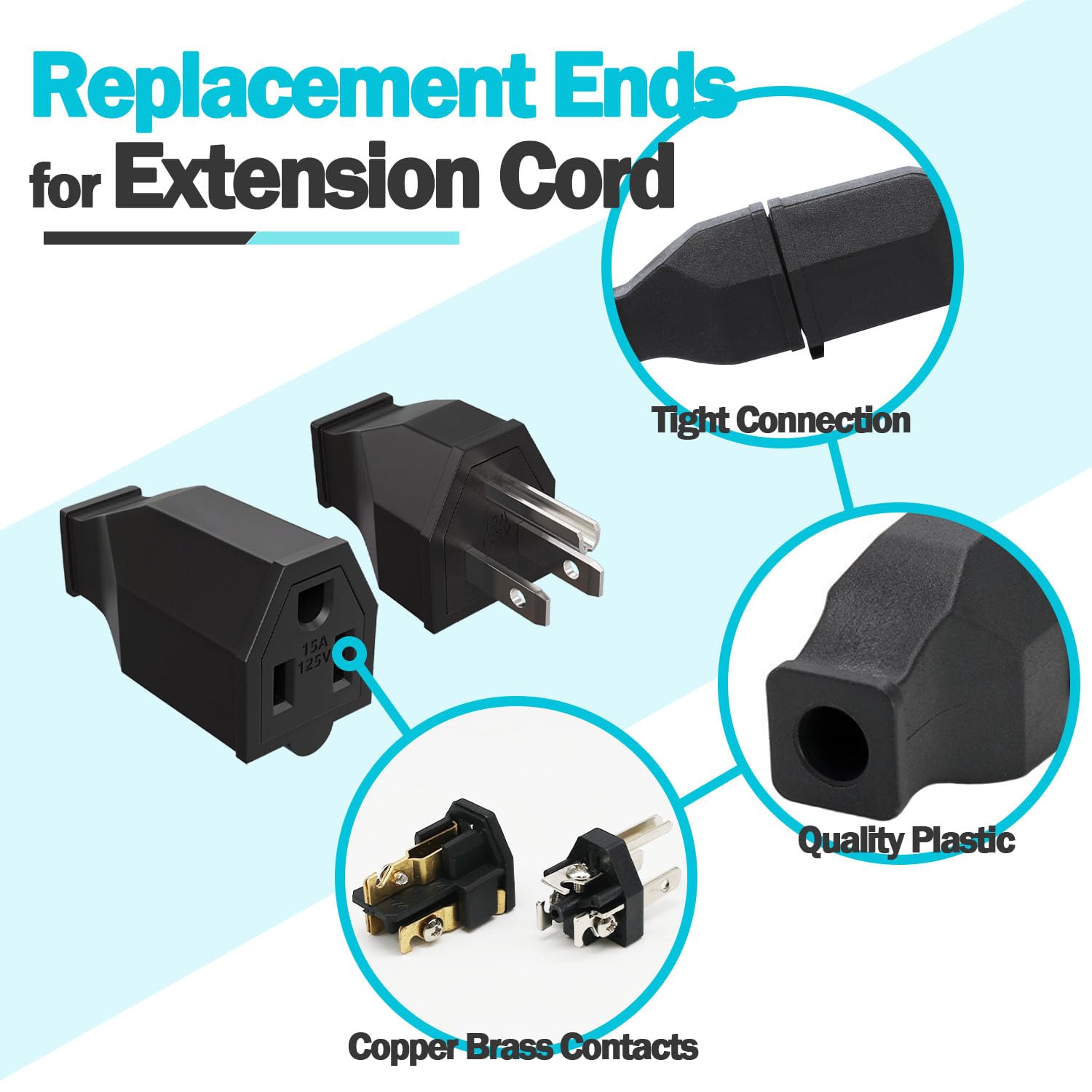 Snapklik.com : 2 Sets Extension Cord Replacement Ends Male And Female 3 ...