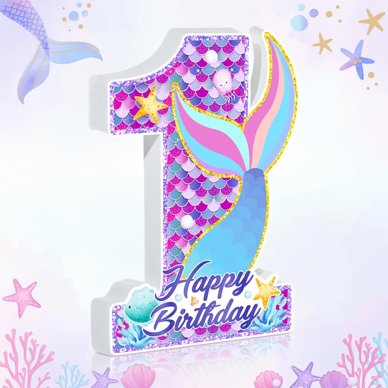Amazon.com: Mermaid Number 1 Table Sign 3D Mermaid 1st birthday Party ...