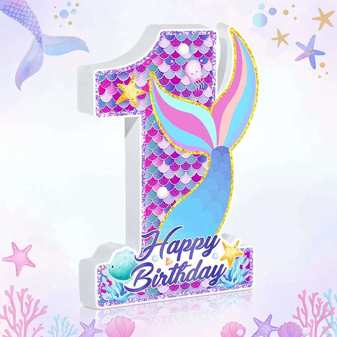 Amazon.com: Mermaid Number 1 Table Sign 3D Mermaid 1st birthday Party ...