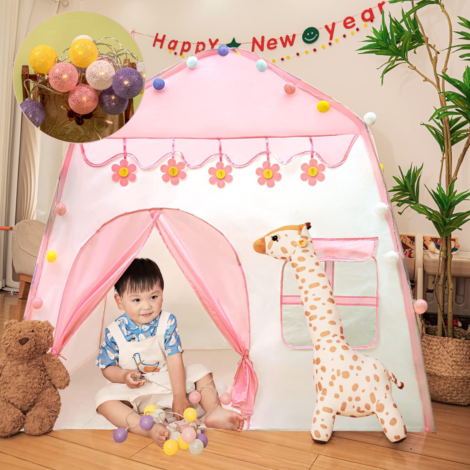 Qimmaol Kids Play Tent with Star Lights Carry Bag Play Indoor & Outdoor ...