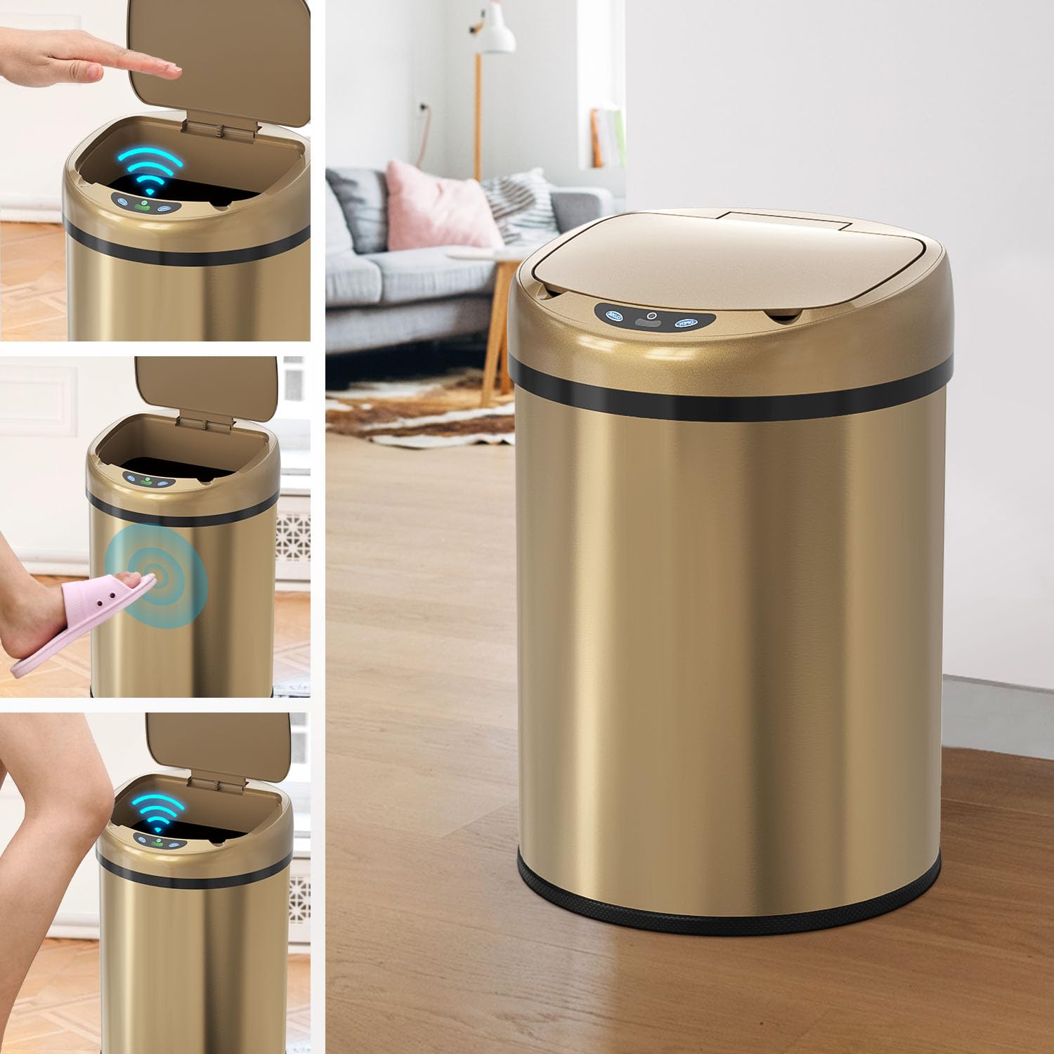 Smart Trash Can with Lid Stainless Steel Garbage Can Smart Trash Bin ...