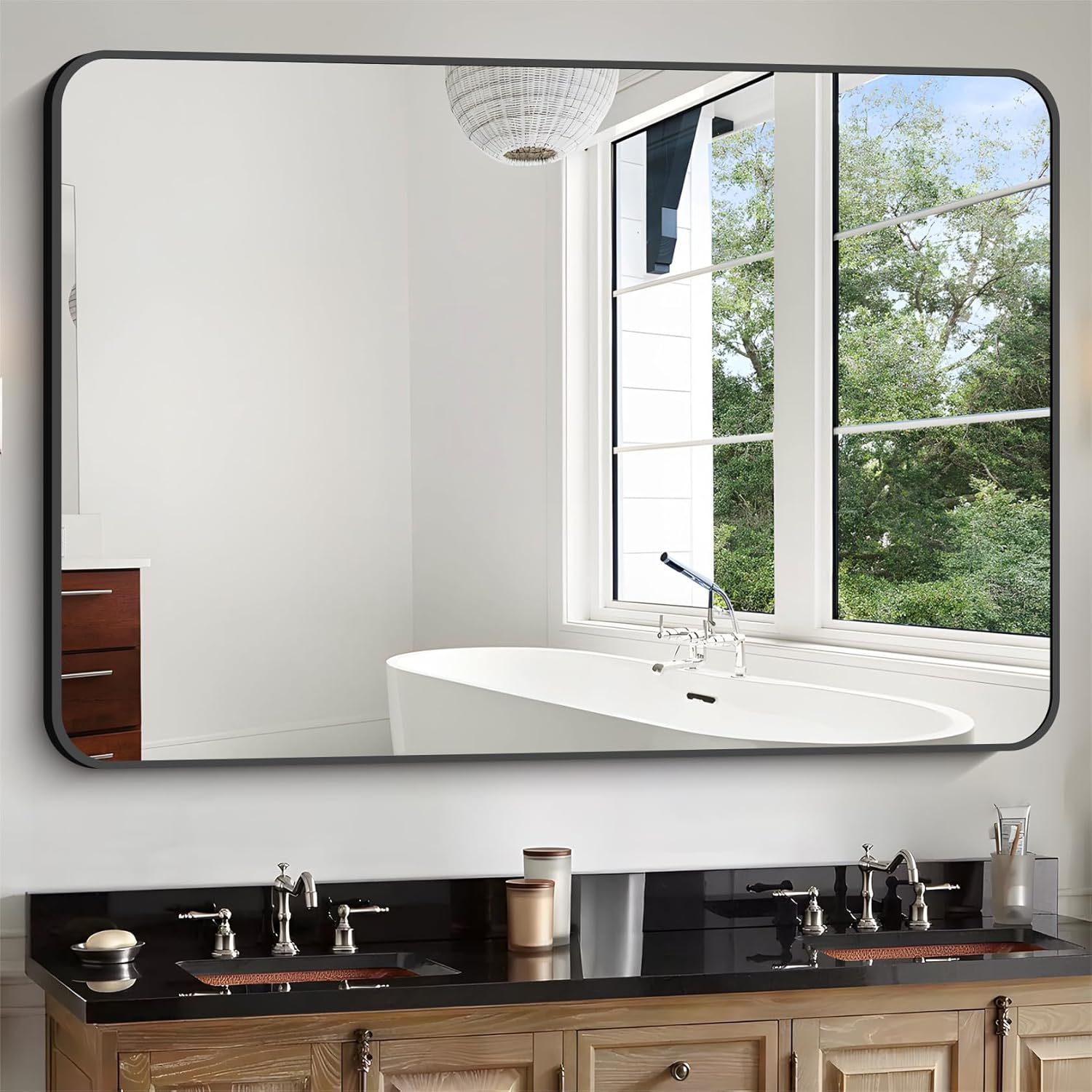 Amazon.com: CIVENO Bathroom Mirror, 36"x55" Black Rectangle Wall Mirror ...
