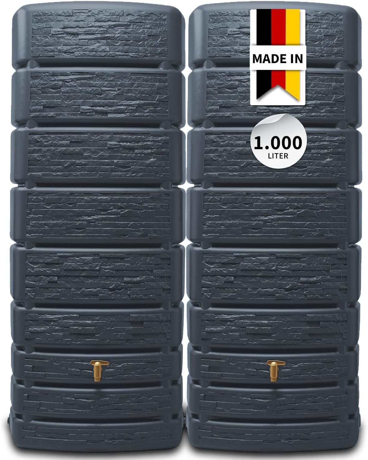 4rain Slim Stone Decor Regentonne Wandtank-Set 1000 Liter Graphite Grey ...