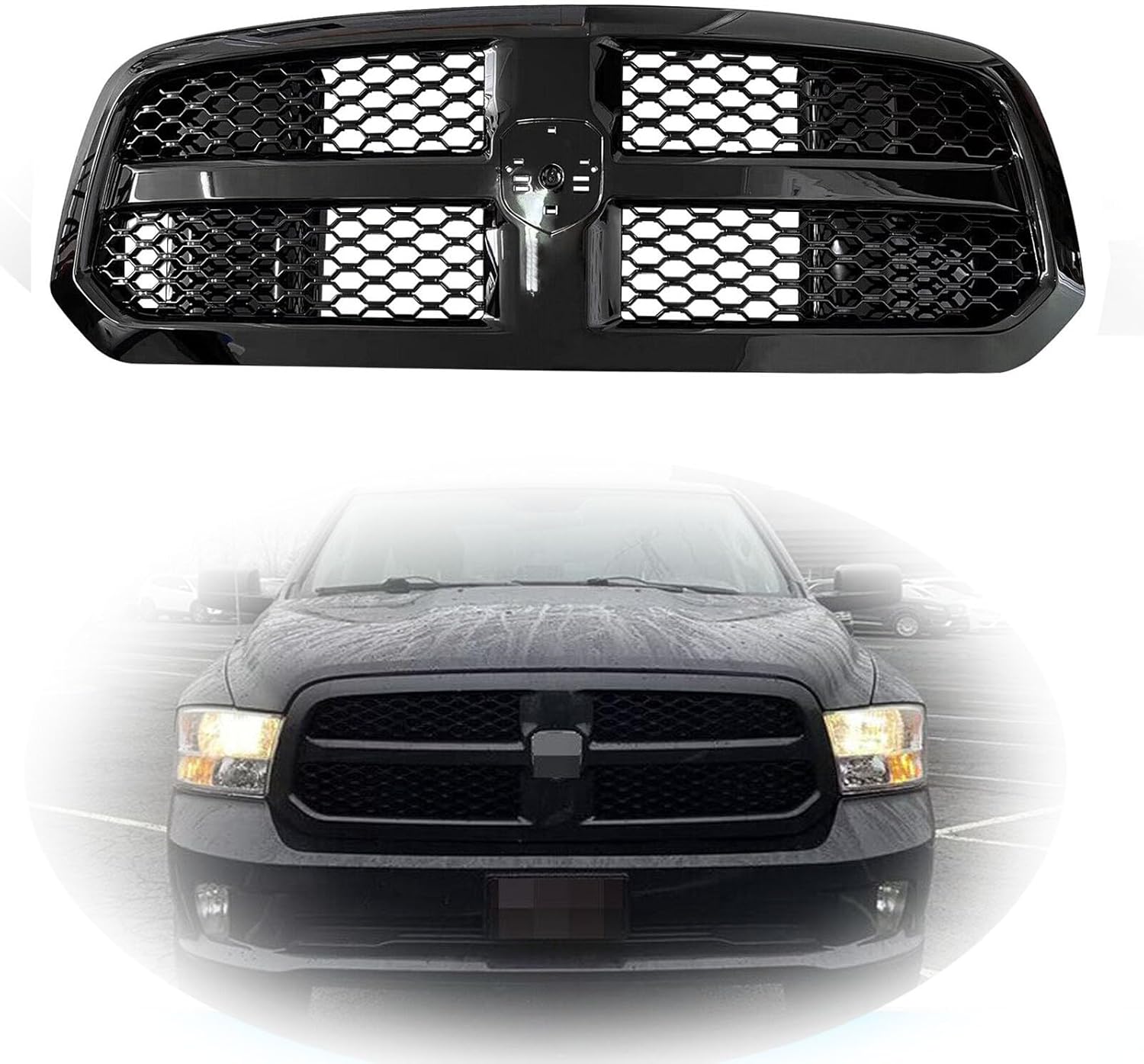 Amazon.com: Ram 1500 Grille - Gloss Black Mesh Front Hood Bumper Grille ...
