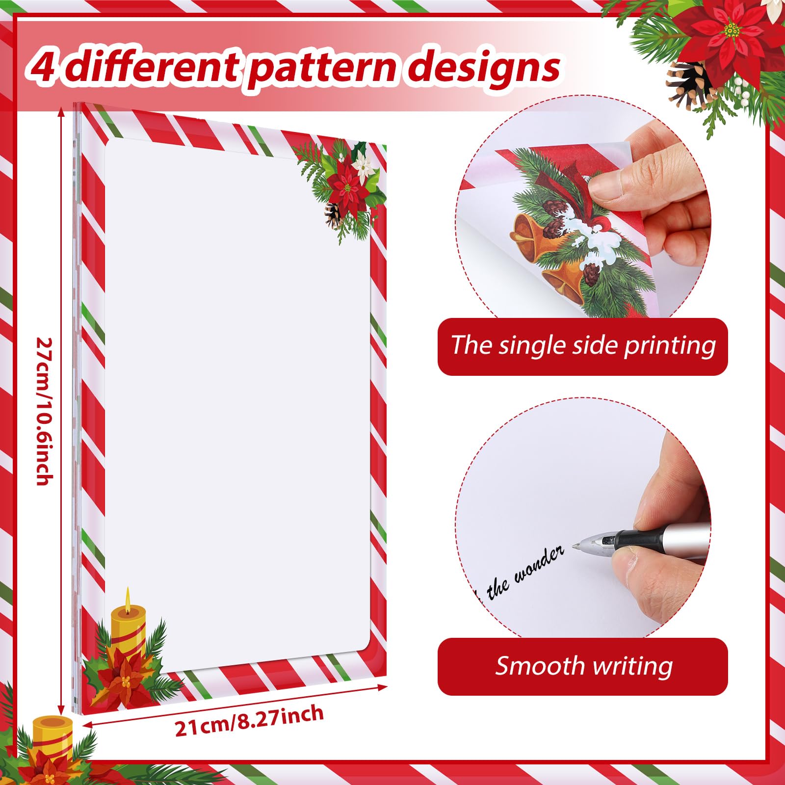 Snapklik.com : 48 Sheets Christmas Stationary Paper 8.5 X 11 Printer ...