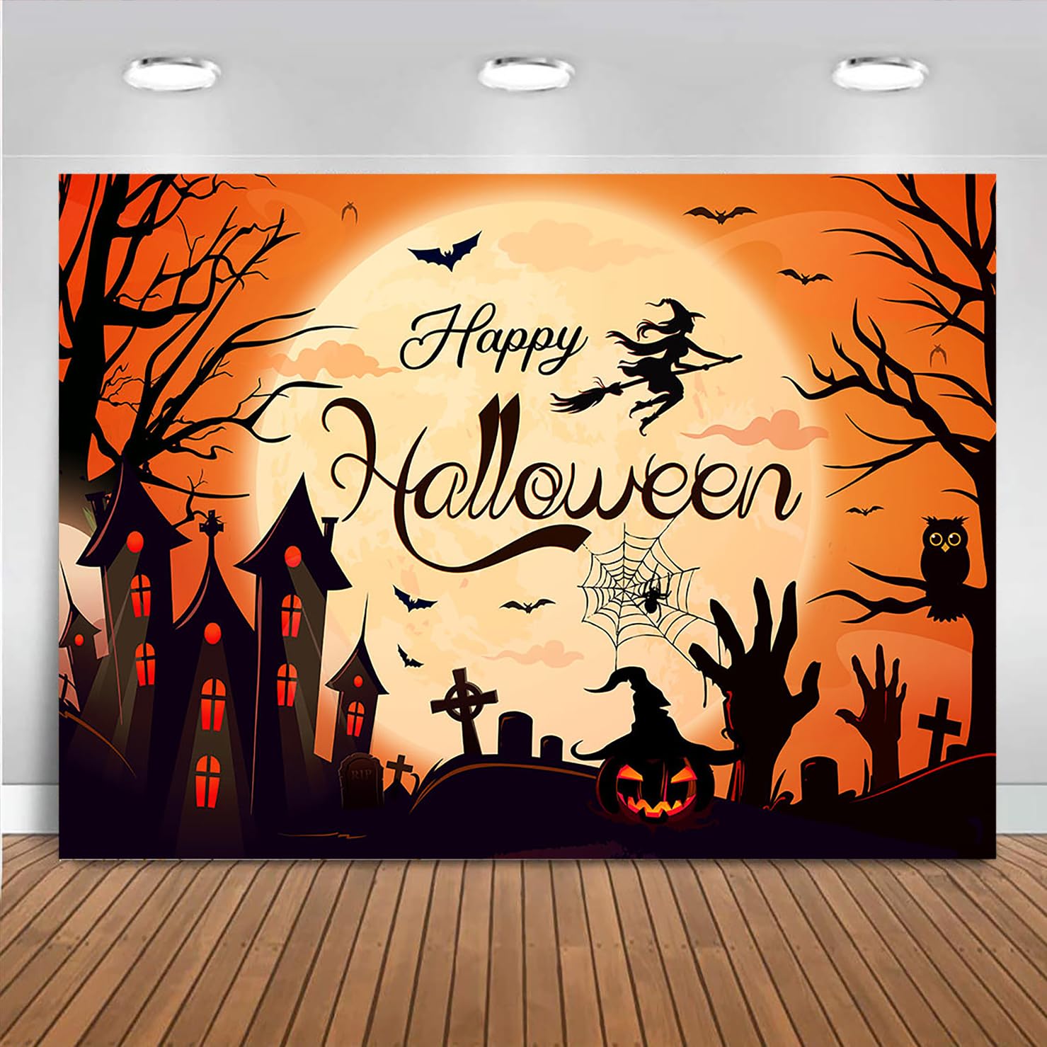 Amazon.com : Mocsicka Orange Happy Halloween Backdrop Scary Castle ...