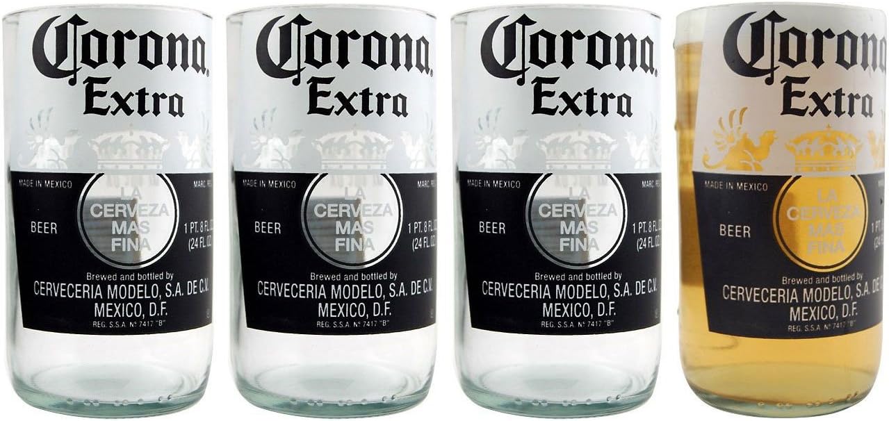 Corona Extra Recycled Beer Bottle Drinking Glasses - 10 oz - Set of 4 ...