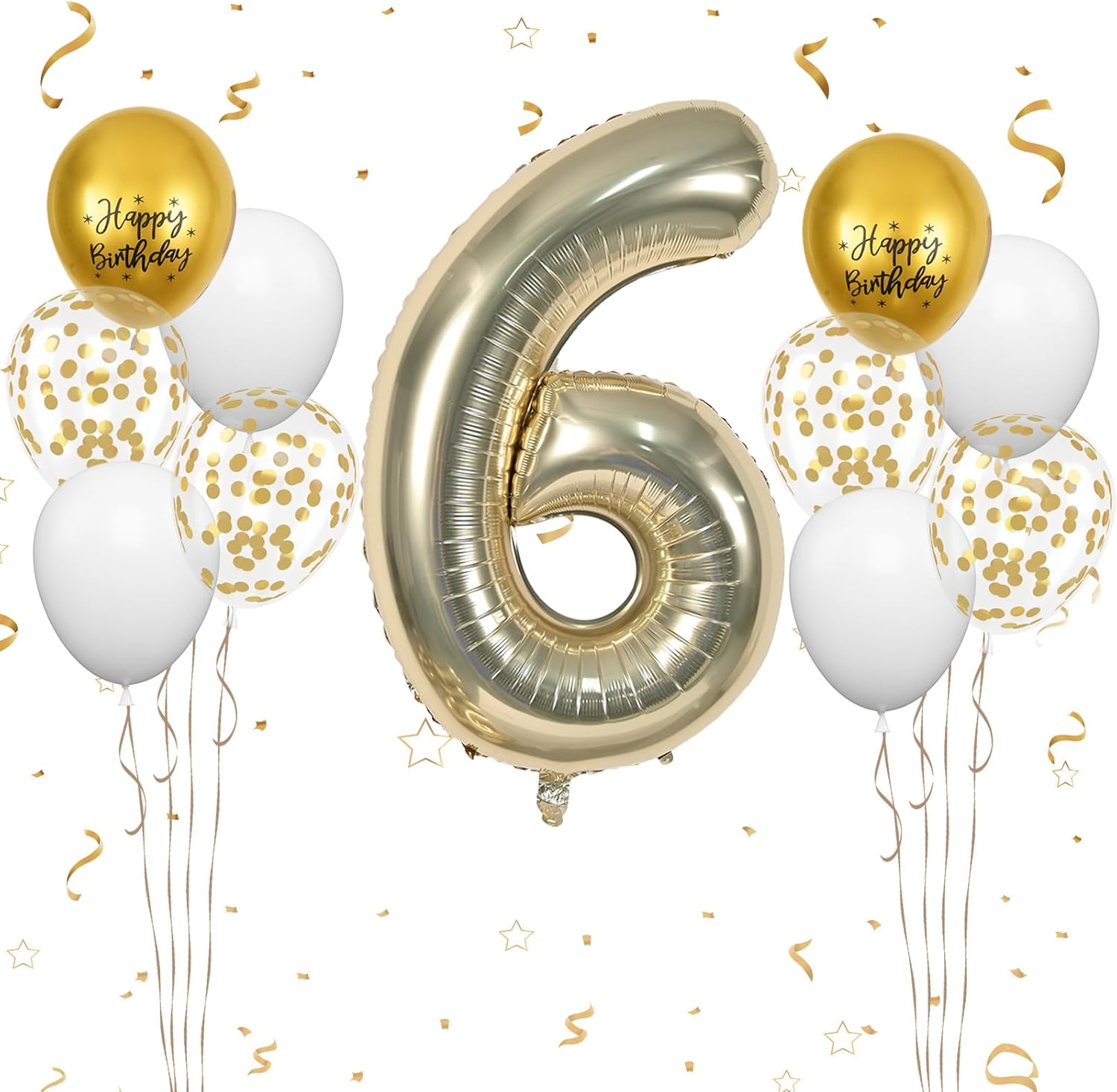 Amazon.com: 40 Inch Light Gold Number 6 Balloon, 6th Birthday Balloons ...