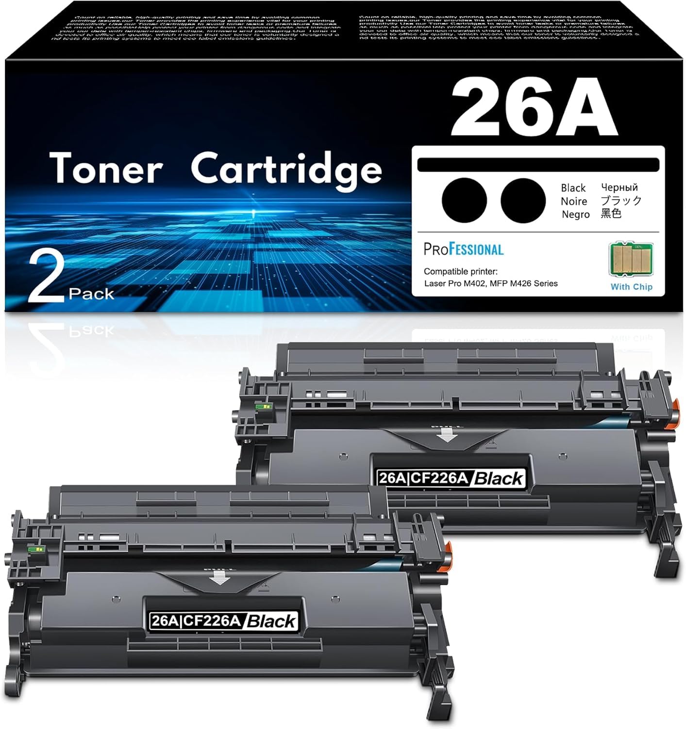 Amazon.com: 26A Black Toner Cartridge 2-Pack with Chip Replacement for ...