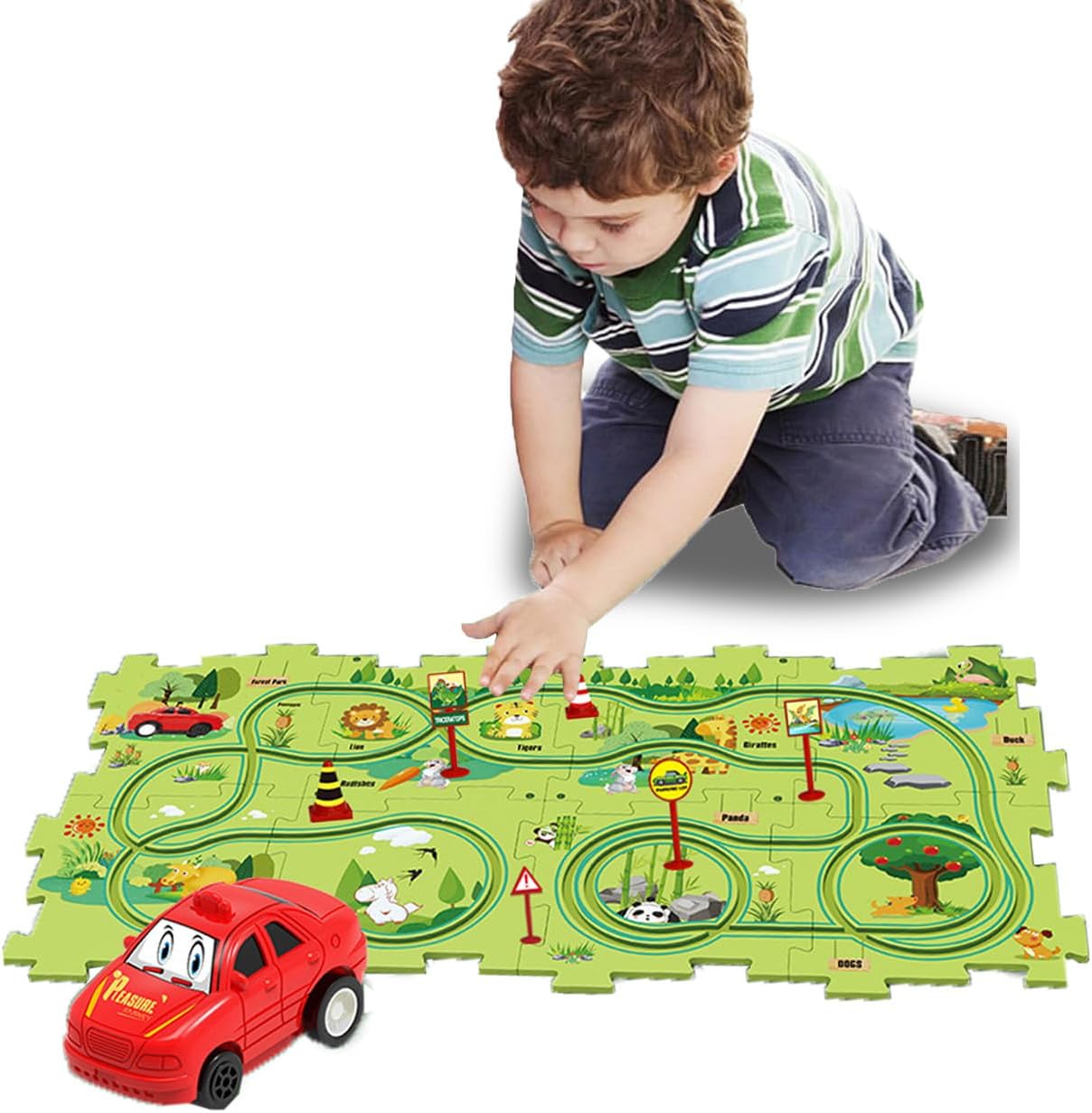 Amazon.com: 4 Year Old Boy Birthday Gift, Puzzle Racer Kids Car Track ...
