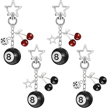 Moodaily 8 Ball Keychain with Cherry and Star Charms, 4 Pieces Eight ...