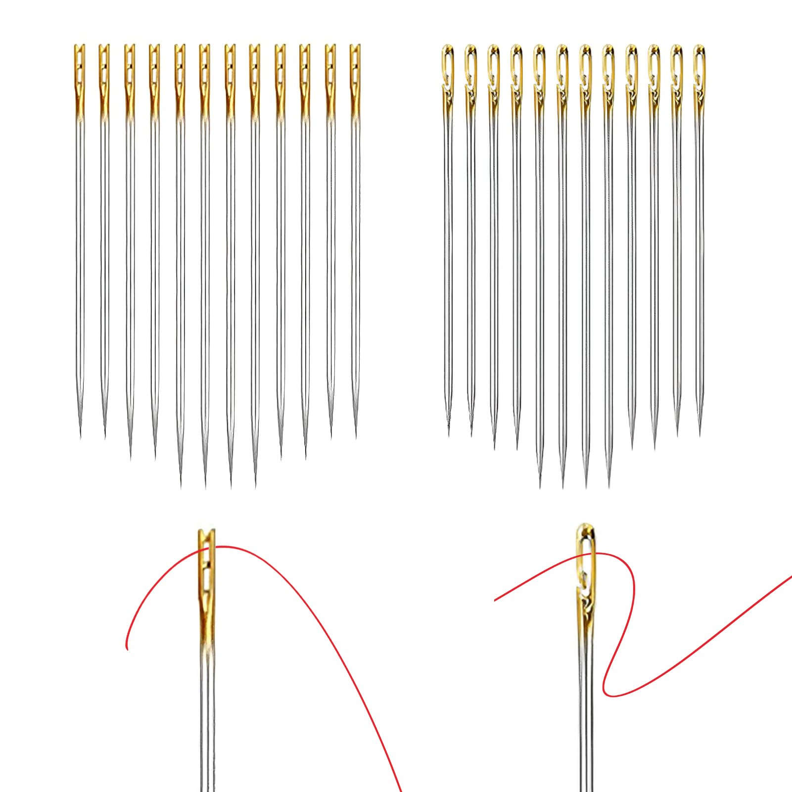 24Pcs Self Threading Sewing Needles 2 Sizes One Second Needle Easy ...