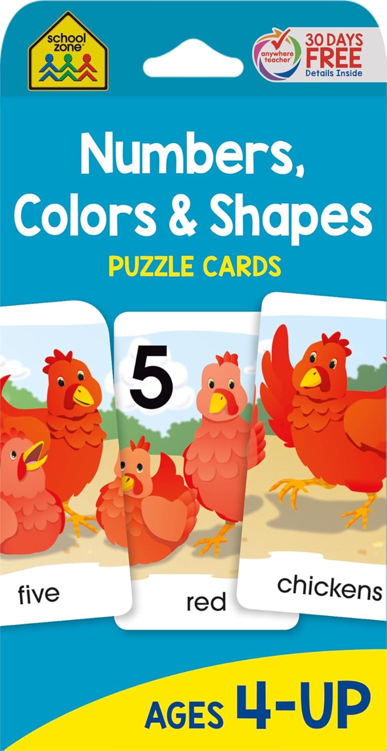 School Zone Numbers, Colors & Shapes Puzzle Cards: 56 Flash Cards, Pre ...
