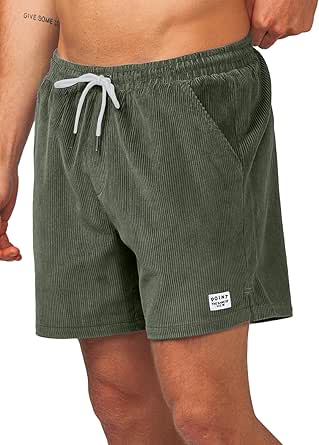 MIZOK Mens Corduroy Lounging Shorts 5'' Beach Casual Short with Pocket ...