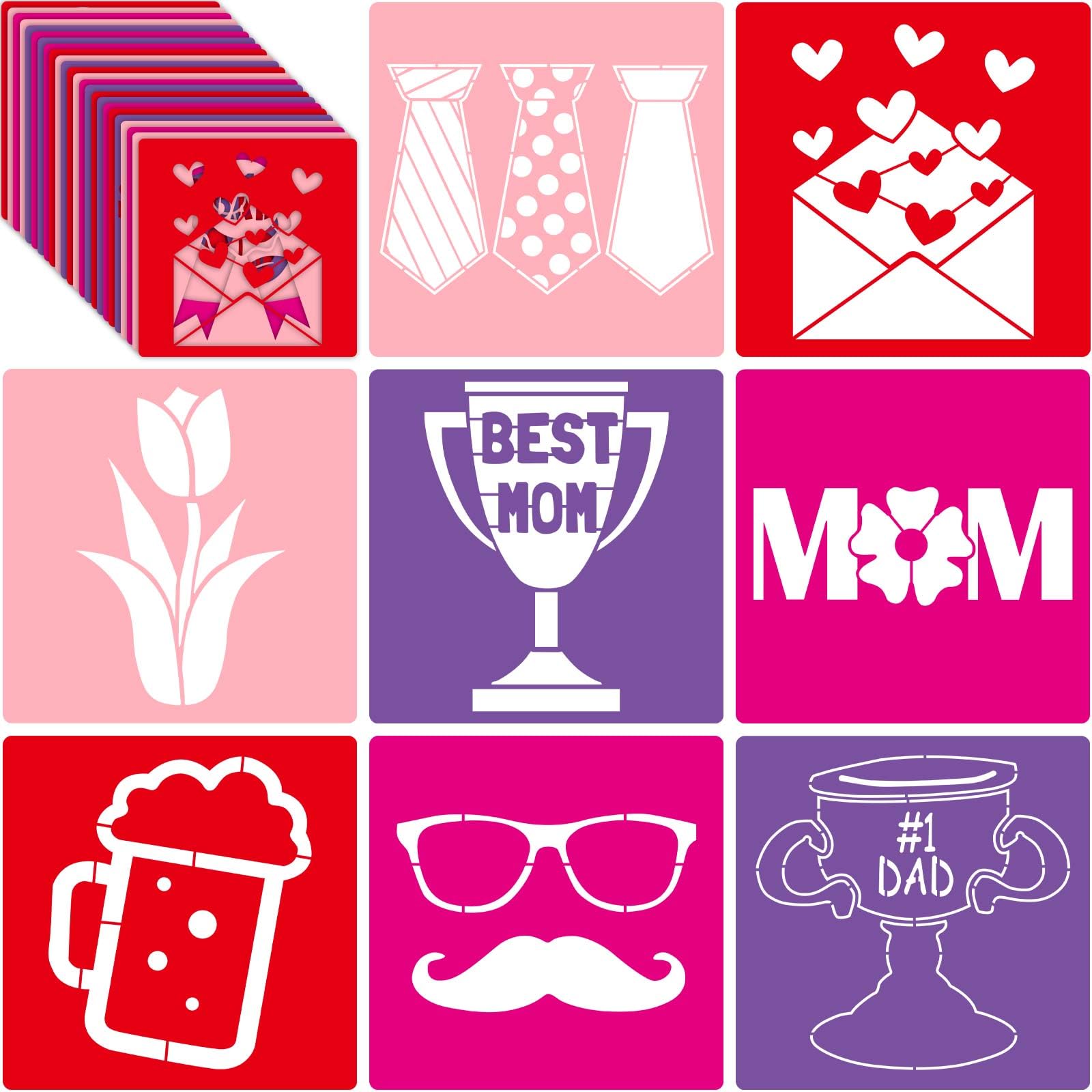 Snapklik.com : 24 Pcs Fathers Day Dad Stencil Set 8 X 8 Inch Mothers ...