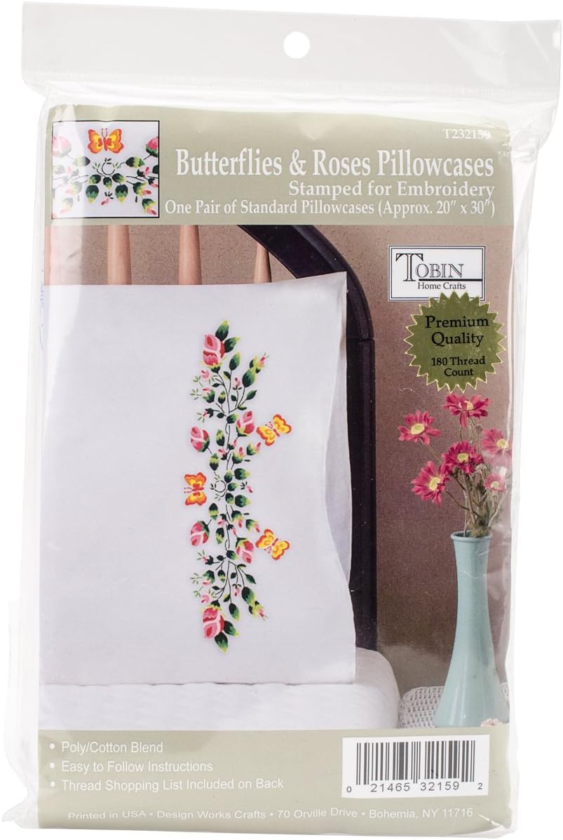 Amazon.com: Tobin Stamped Pillowcases, Butterflies and Roses, 20" x 30 ...