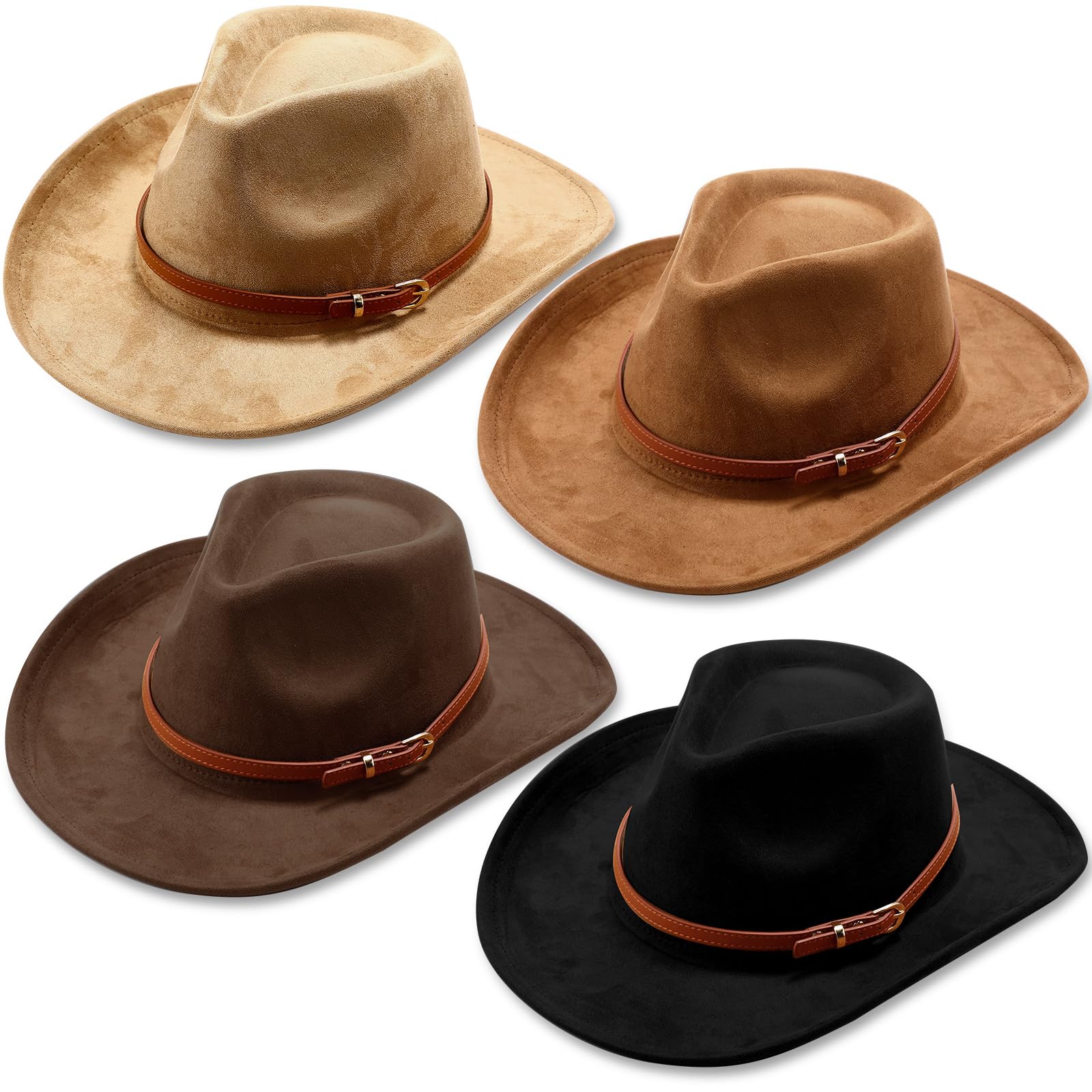 Hercicy 4 Pack Cowboy Hat for Women and Men Felt Wide Brim Classic ...