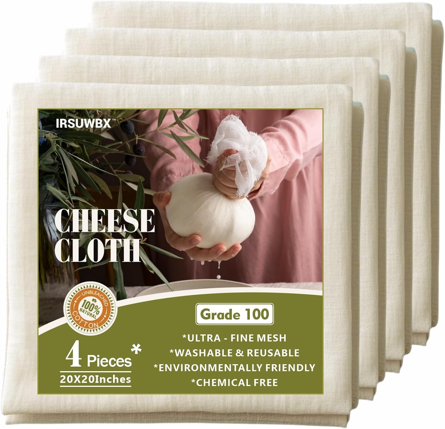 Amazon.com: Cheesecloth 4-Pack Precut 20x20-Inch Organic Unbleached 100 ...