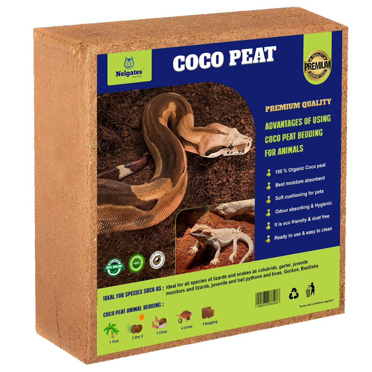 Nelgates Reptile Bedding 1kg Organic Coco peat Block for Snake Habitat ...