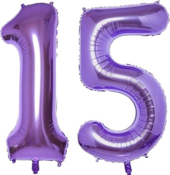 Amazon.com: Purple 15 Balloon Numbers 15 Balloons 40Inch Helium ...