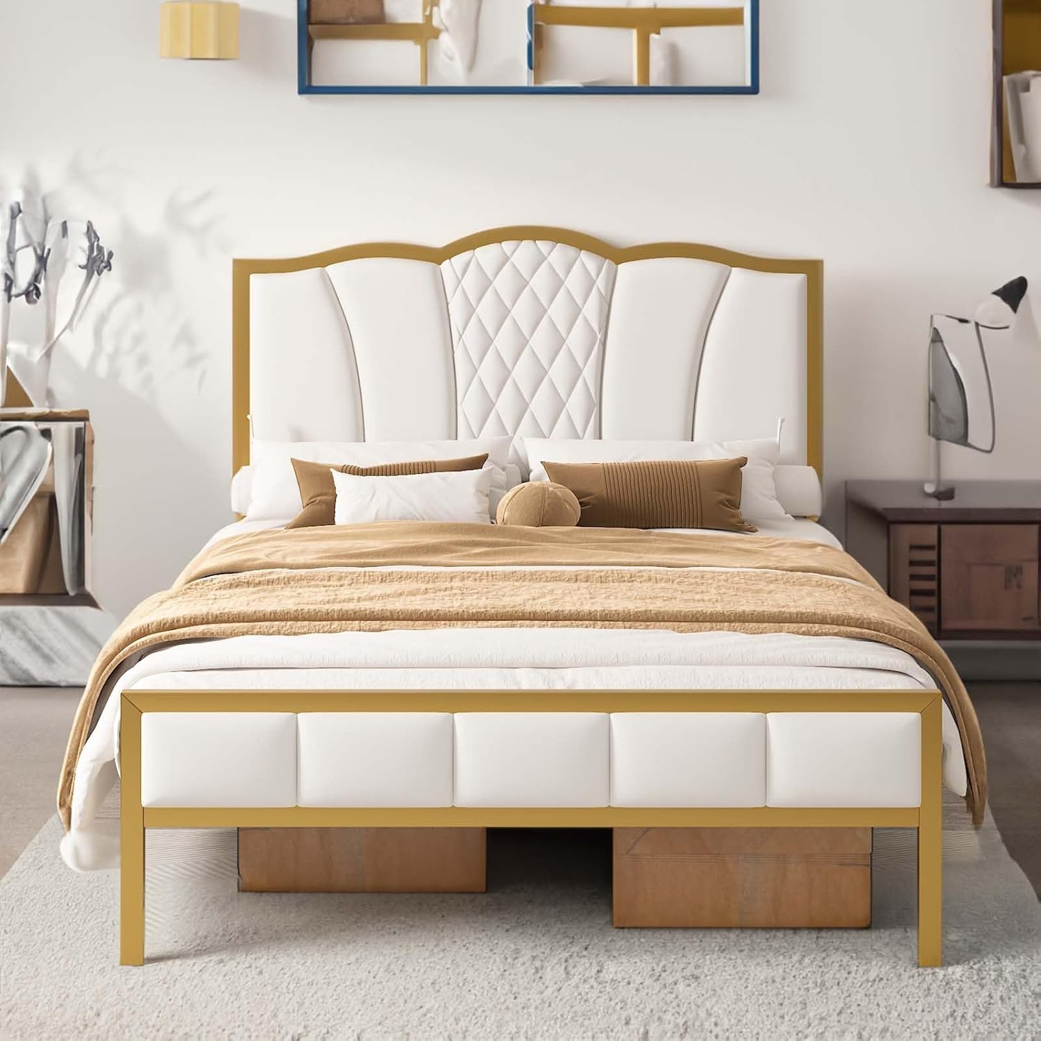 Amazon.com: KNAMOTL Modern upholstered Bed Frame with Tufted headboard ...