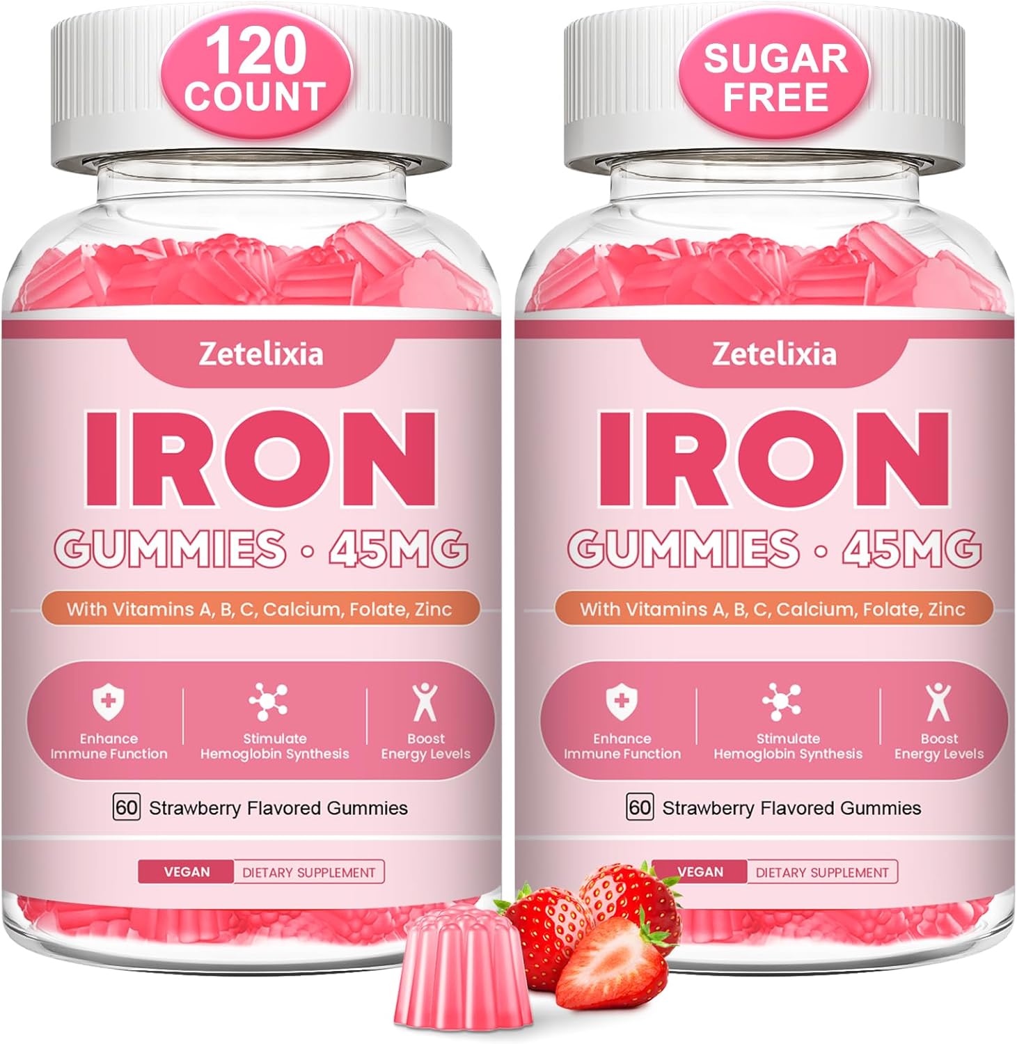 Amazon.com: Vegan 2 Pack Iron Supplement Gummies for Women & Men, Anemia, Blood Builder & Energy ...