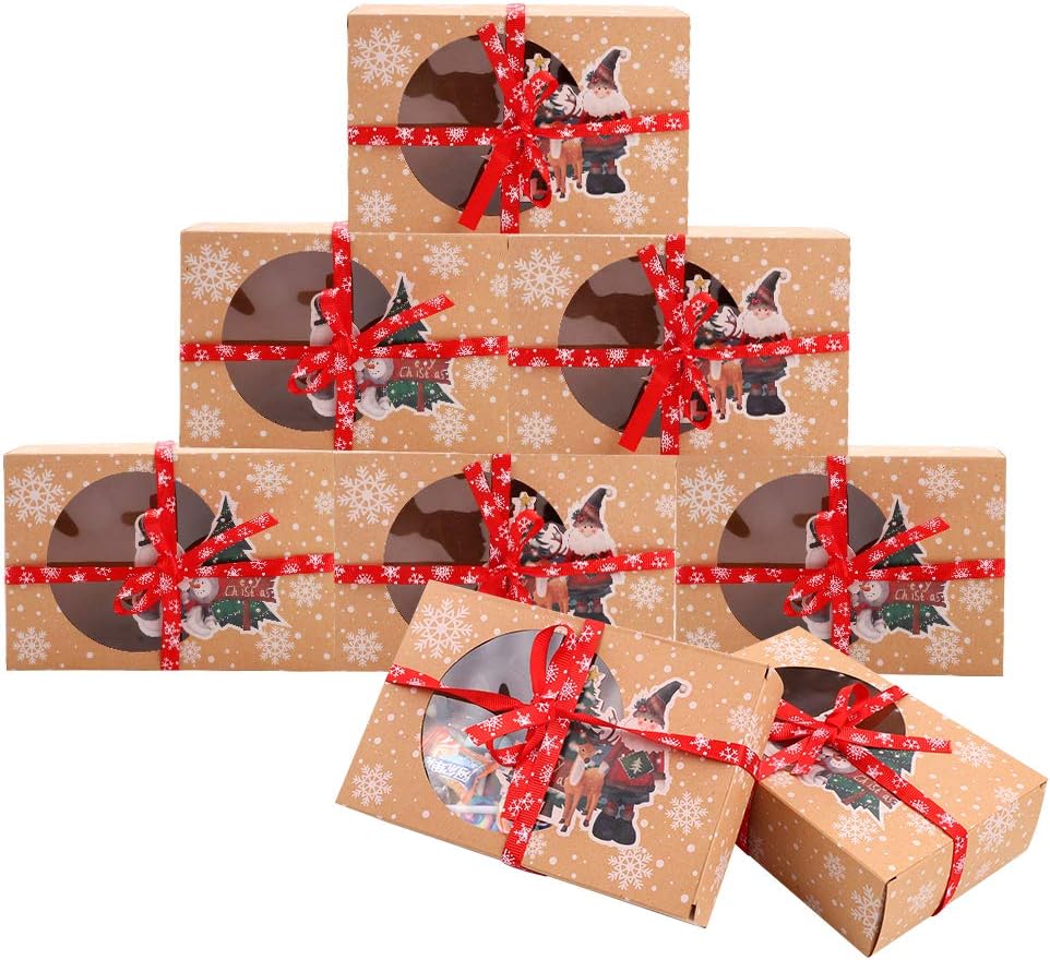 LOKIPA Christmas Bakery Cookie Boxes with Window,12 Pack Window Kraft ...