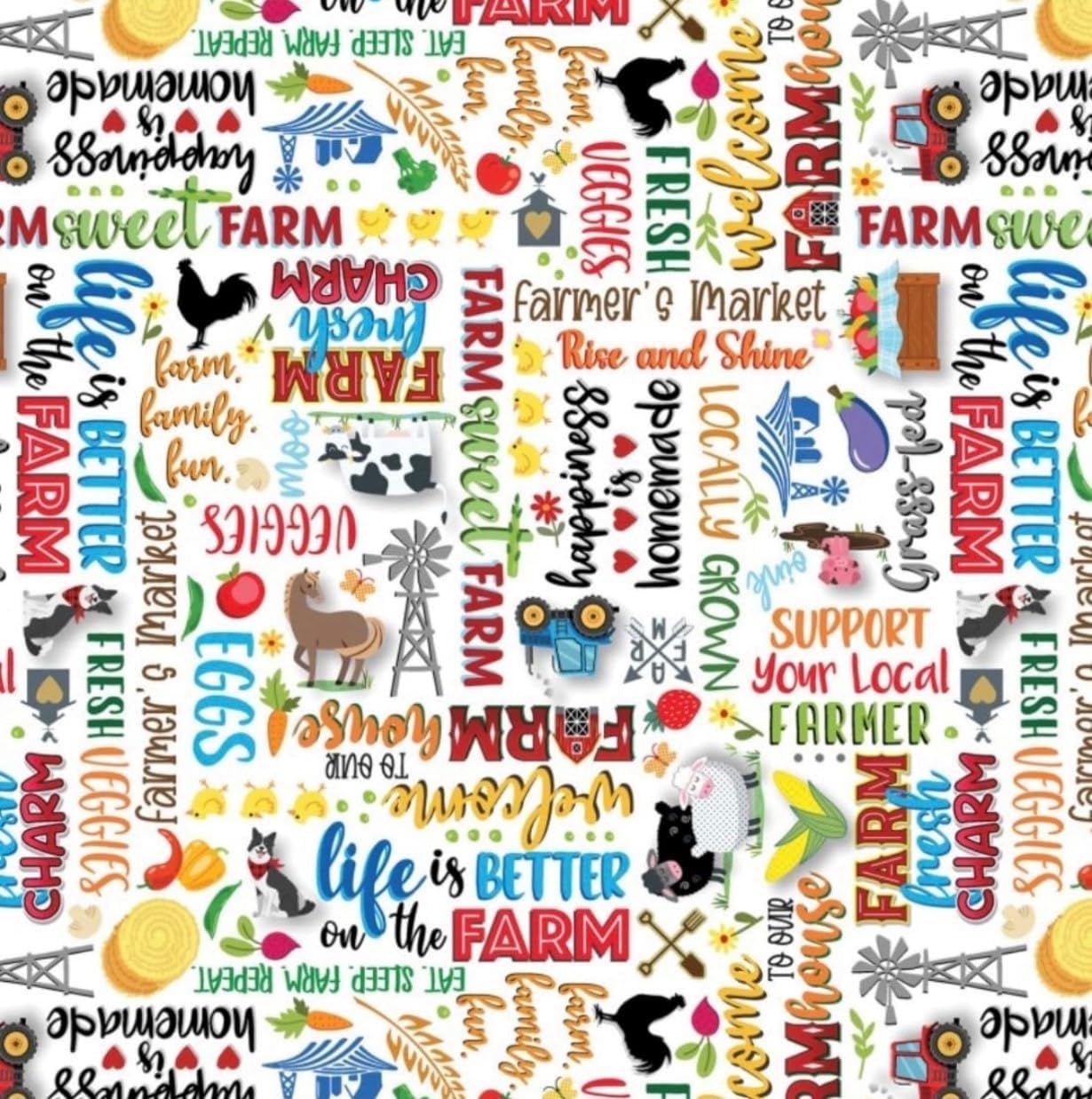 Amazon.com: Cotton Fabric Benartex Barnyard Rules Fun Farm Words 14374 ...