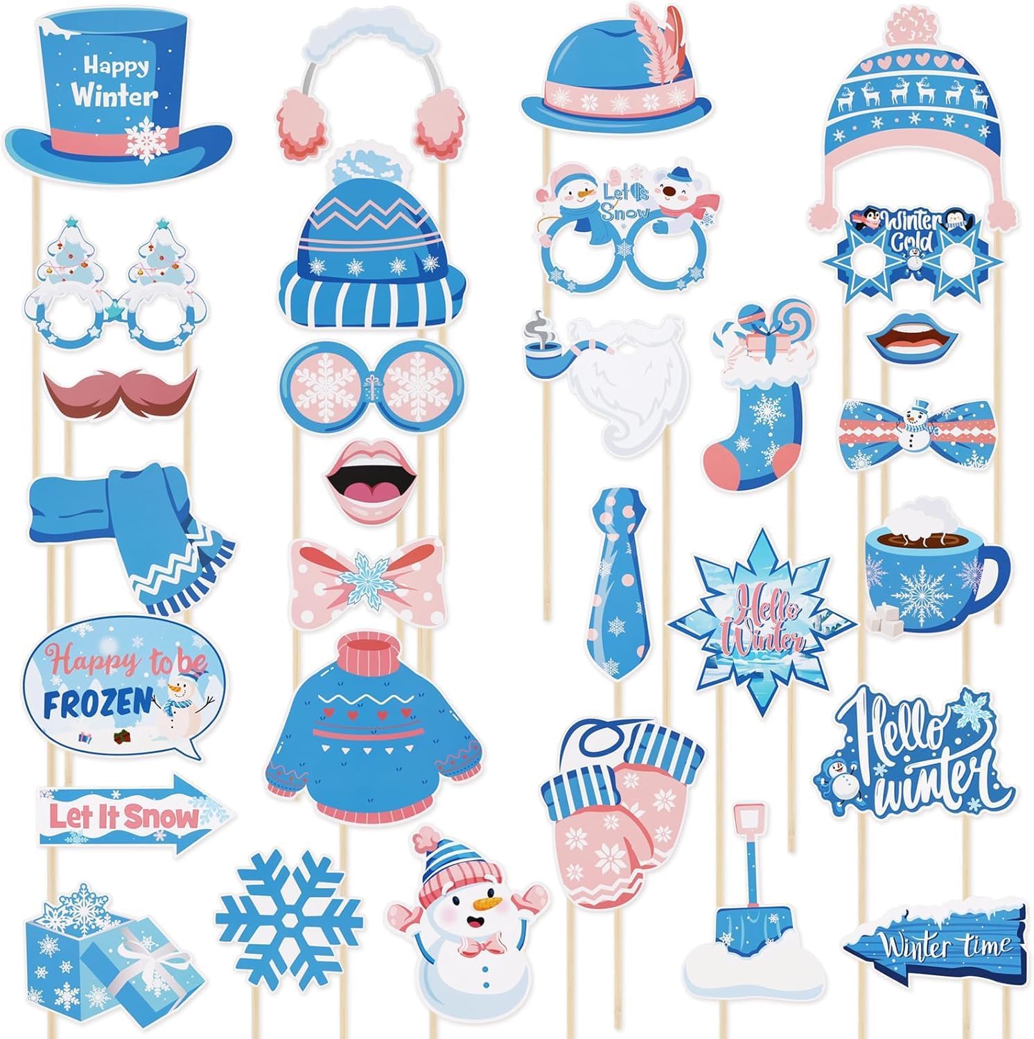 Amazon.com: 30PCS Snowflake Photo Booth Props - Snowflake Games for ...
