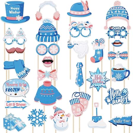 Amazon.com: 30PCS Snowflake Photo Booth Props - Snowflake Games for ...