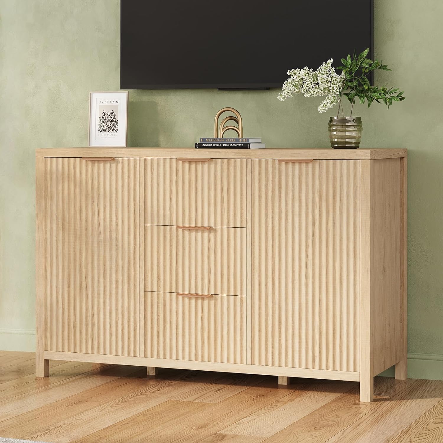 Amazon.com - Svimi Fluted Sideboard Storage Cabinet with 2 Doors and 3 ...