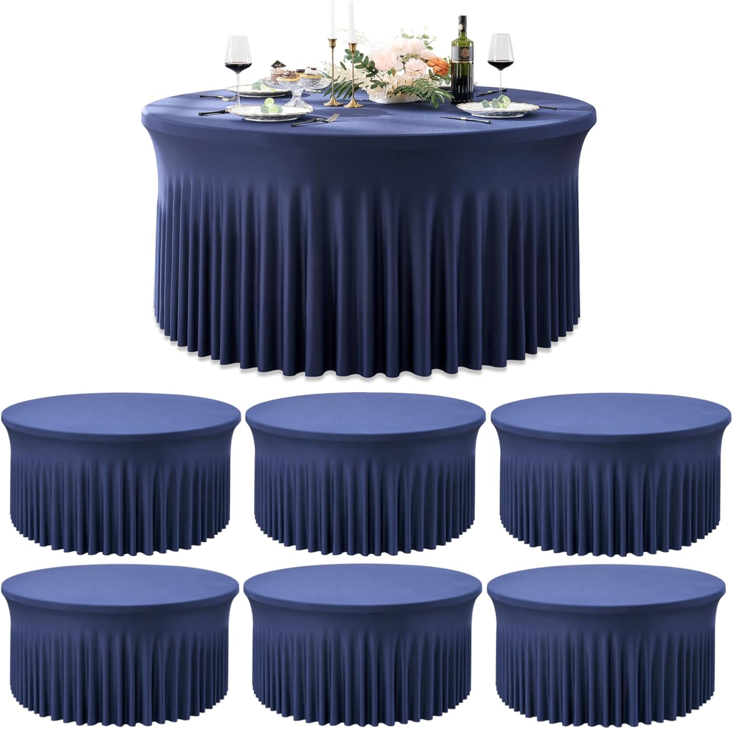 Amazon.com: Outpain 6 Pack 72In/6FT Navy Blue Spandex Round Tablecloths ...