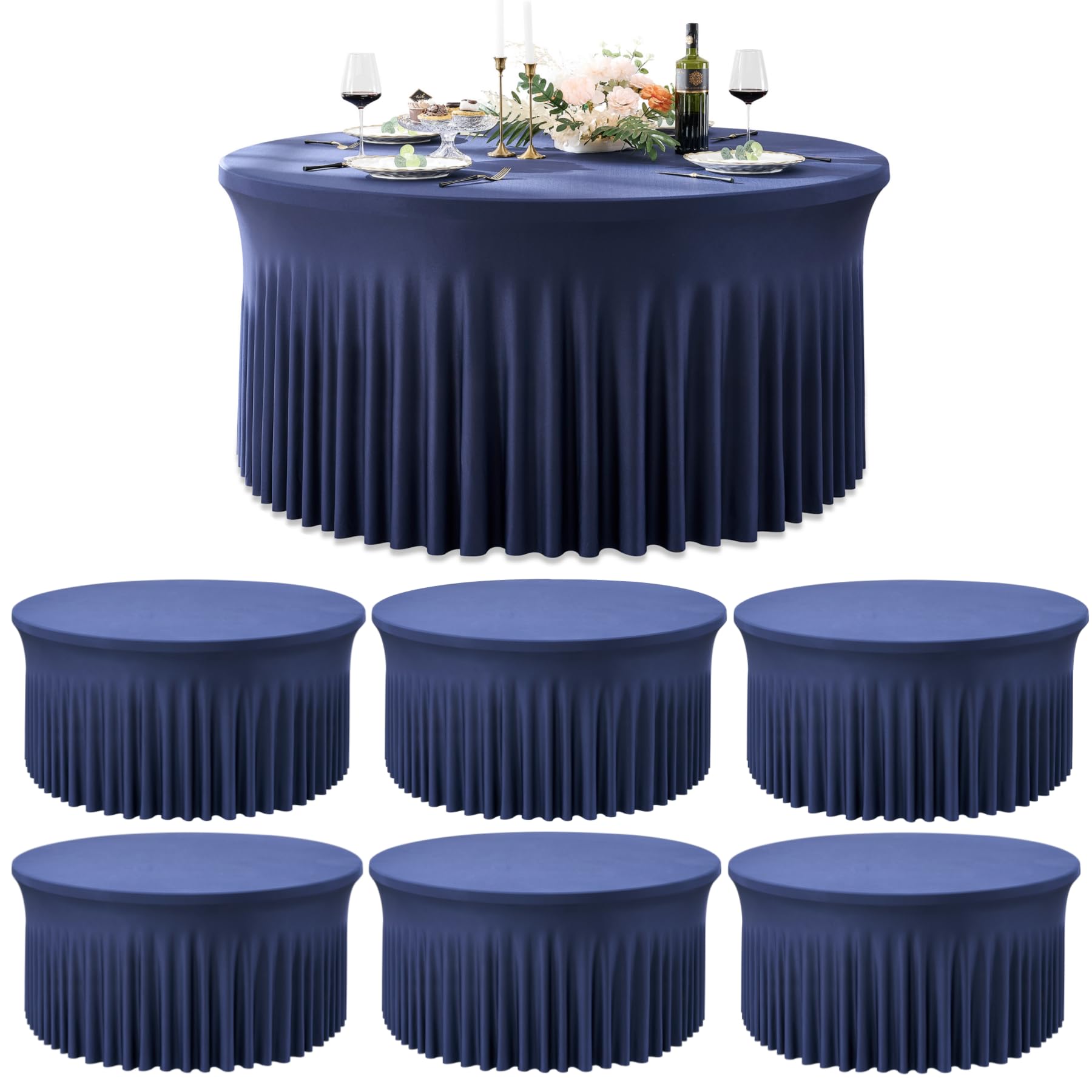 Amazon.com: Outpain 6 Pack Navy Blue Spandex Round Tablecloths for 72 ...