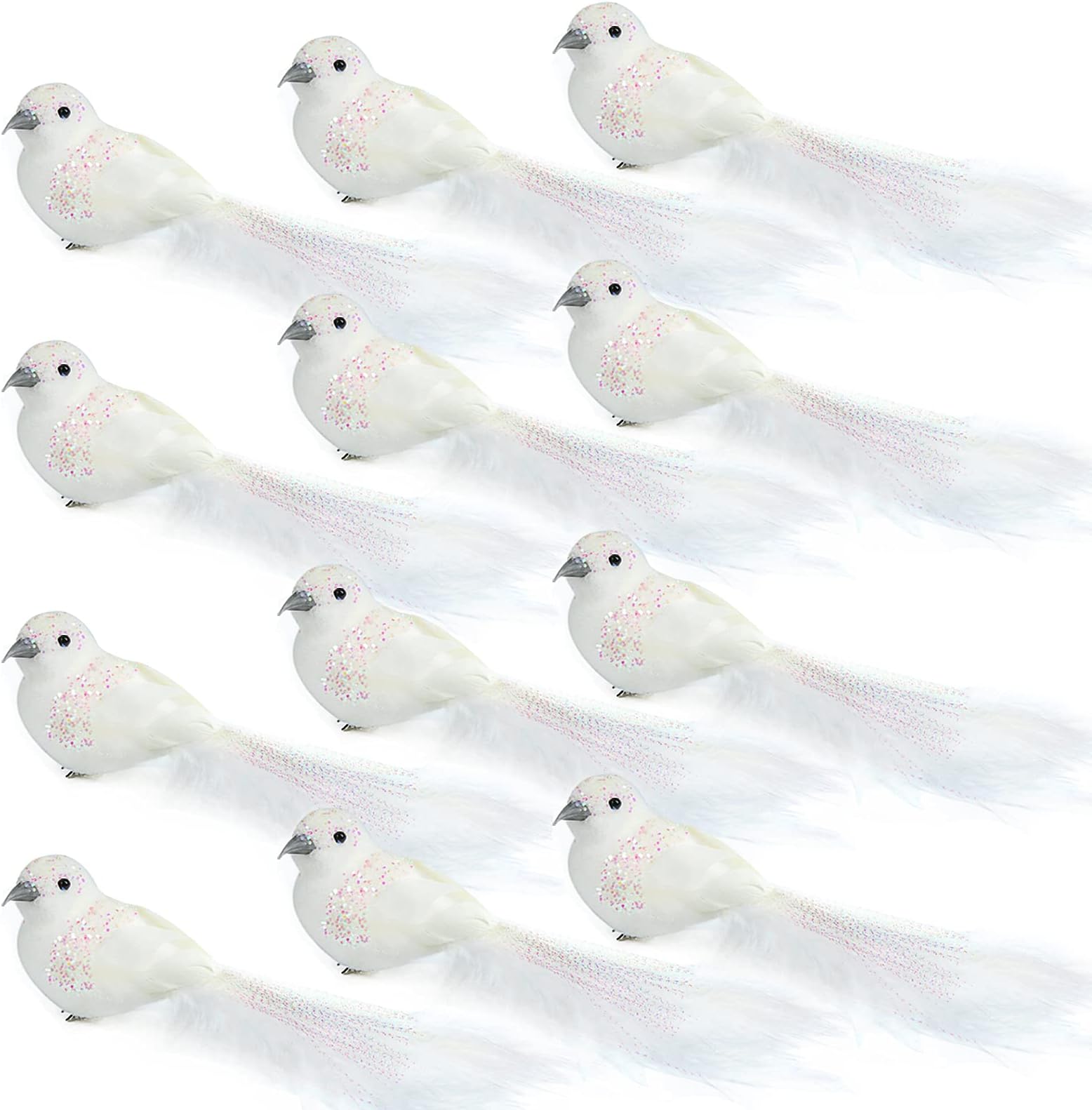 Amazon.com: Set of 6 White Christmas Dove Ornaments with Clips ...